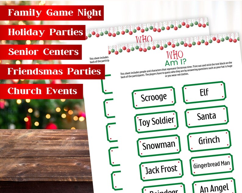 Who Am I Christmas Game, Christmas Party Game, Work Party Game, Holiday ...