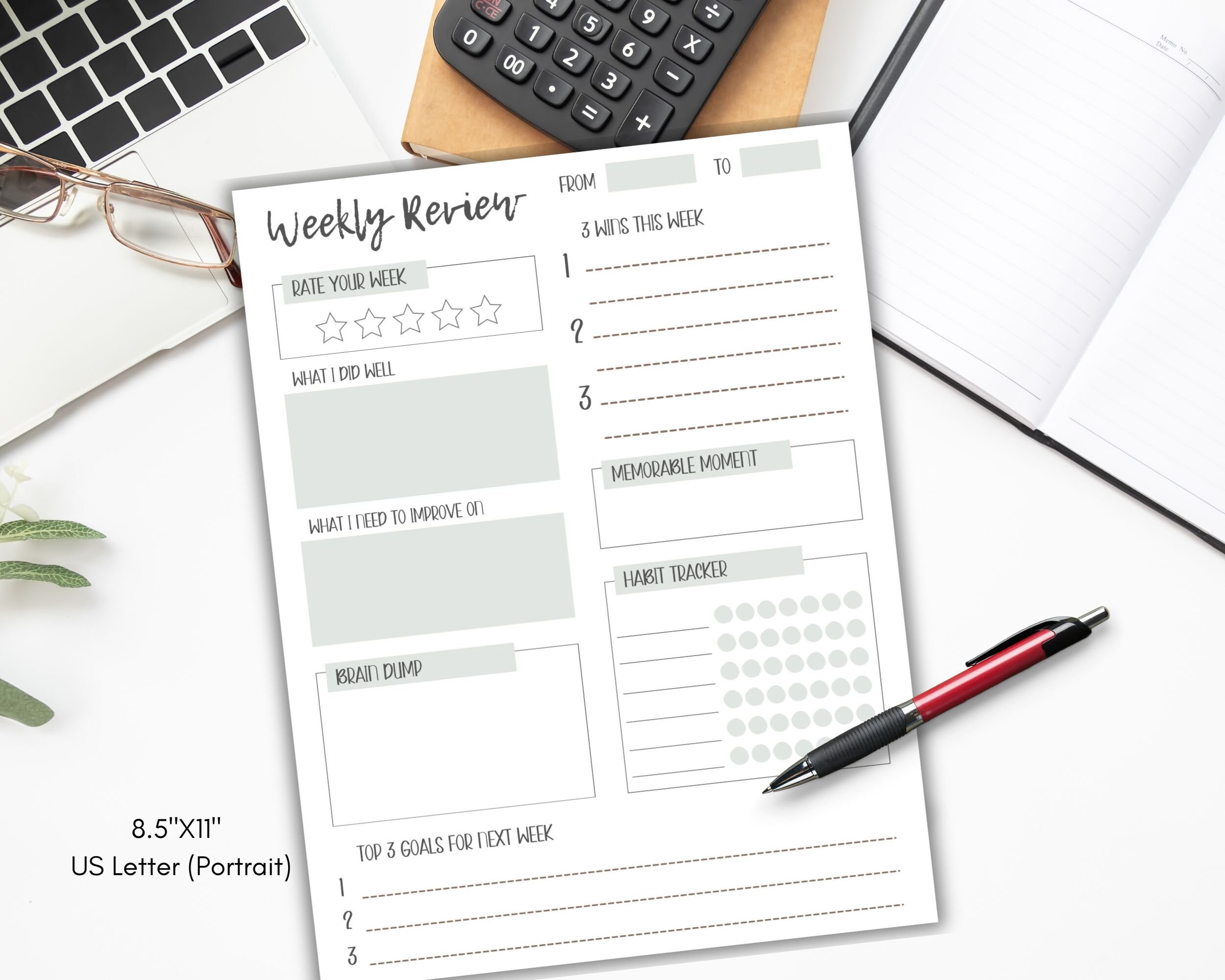 Weekly Self-reflection Printable, Weekly Reflection Journal, Goal ...