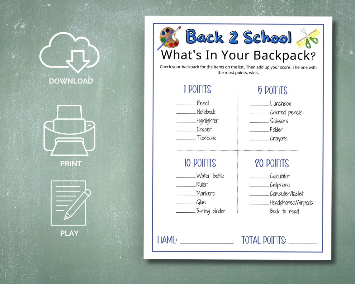 Back to School What's in Your Backpack, Printable Icebreaker Game for ...