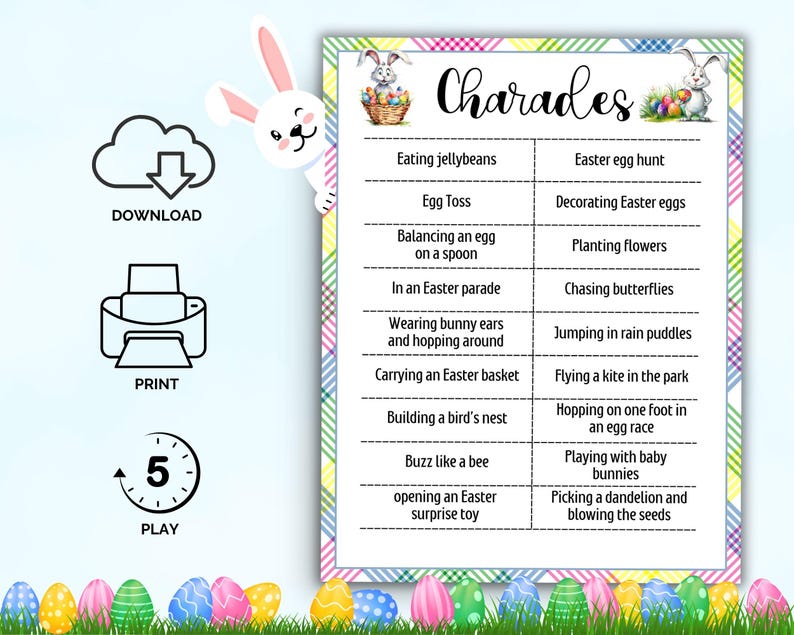 Easter Charades Game Printable for Kids, Easter Activity and Icebreaker ...