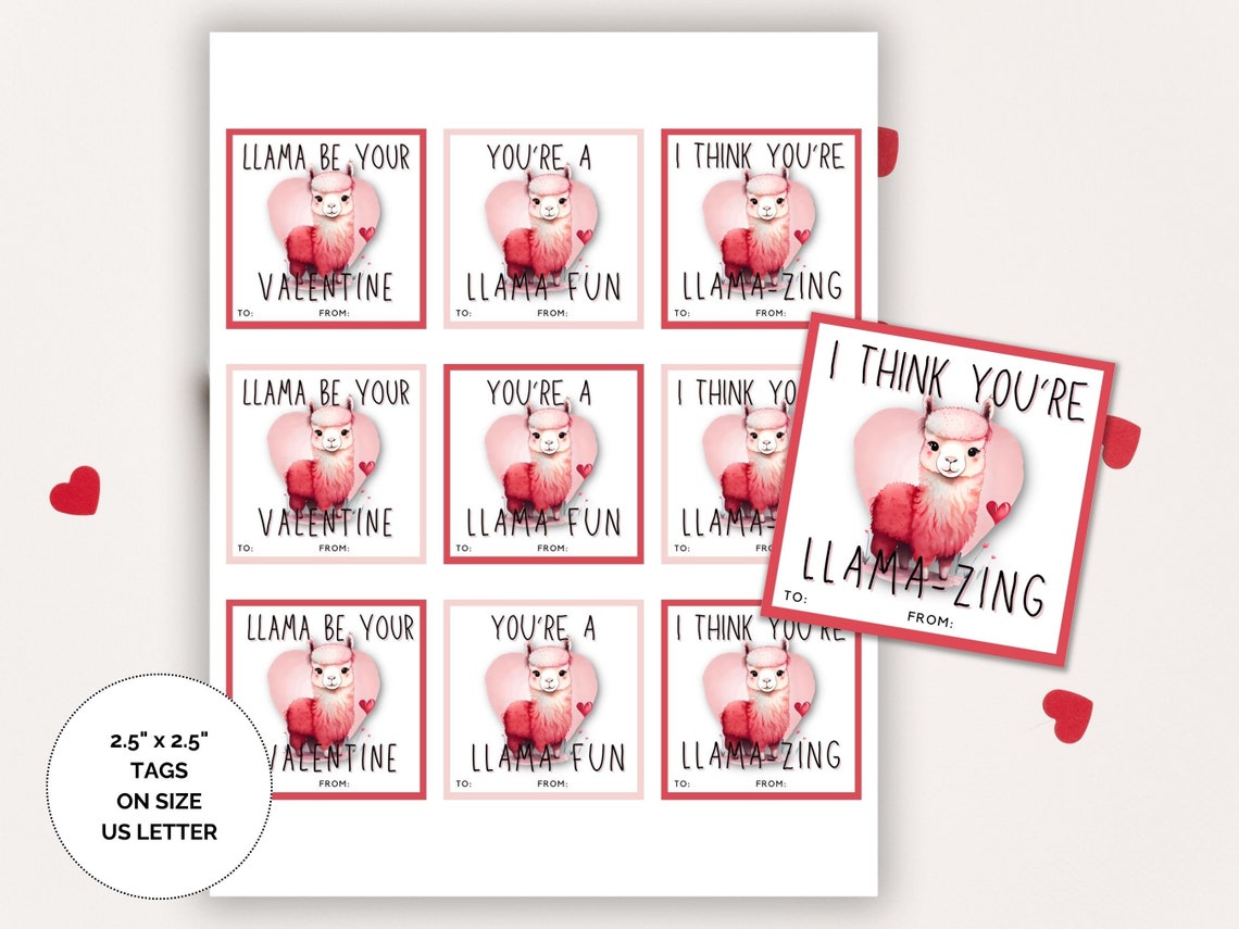 Printable Valentine Tags, Llama Valentines Printable for Kids ...