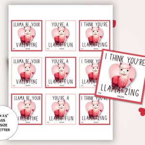 Valentine Cards for Kids, Printable Valentine Tags, Llama Valentines ...