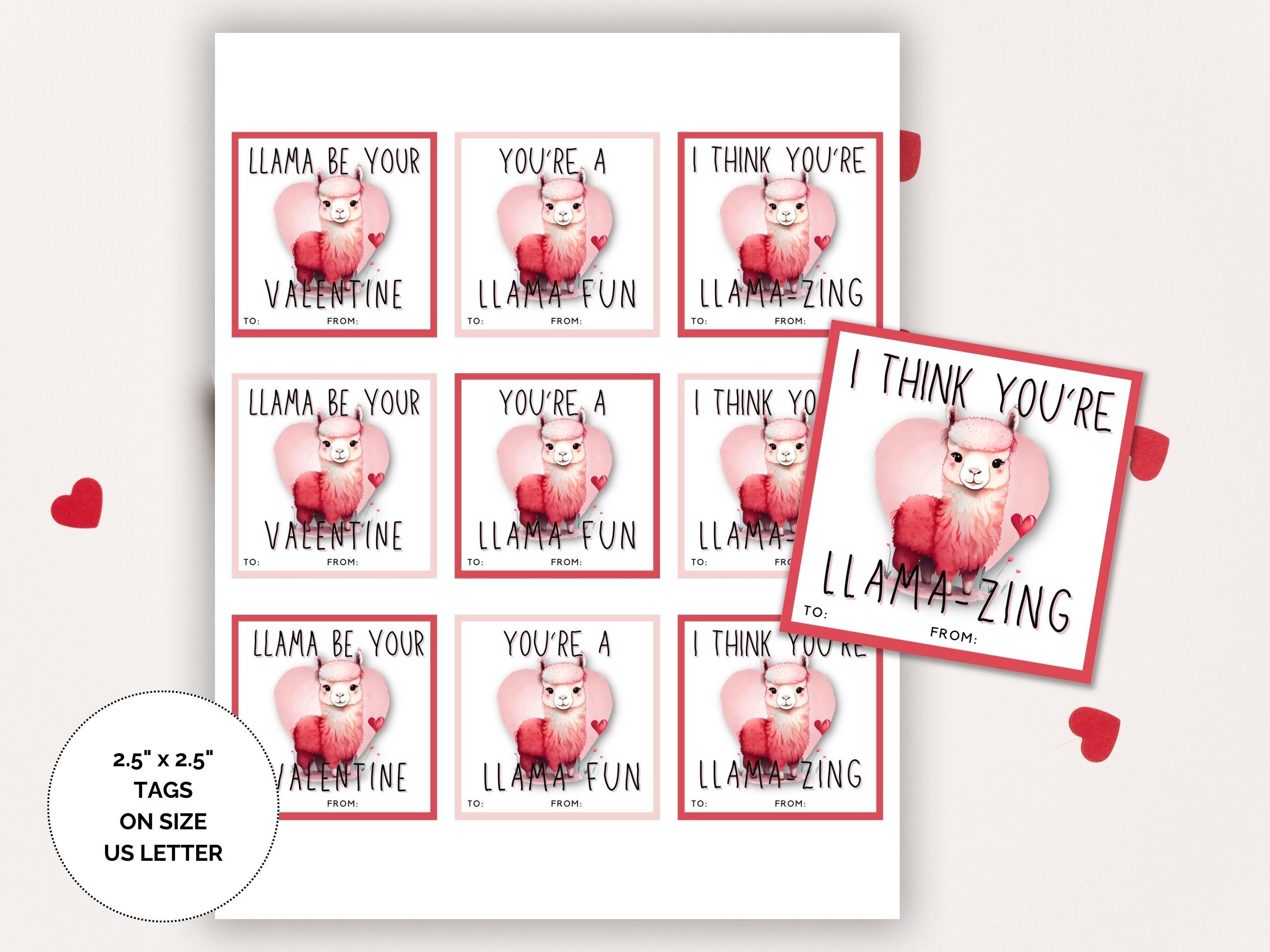 Printable Valentine Tags, Llama Valentines Printable for Kids ...