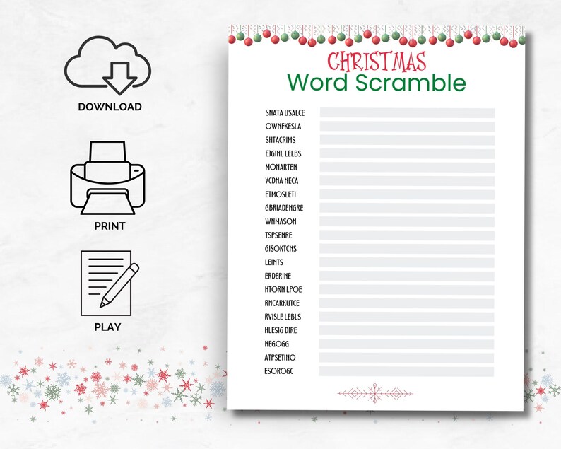 Christmas Word Game, Christmas Word Scramble With Answers, Christmas ...