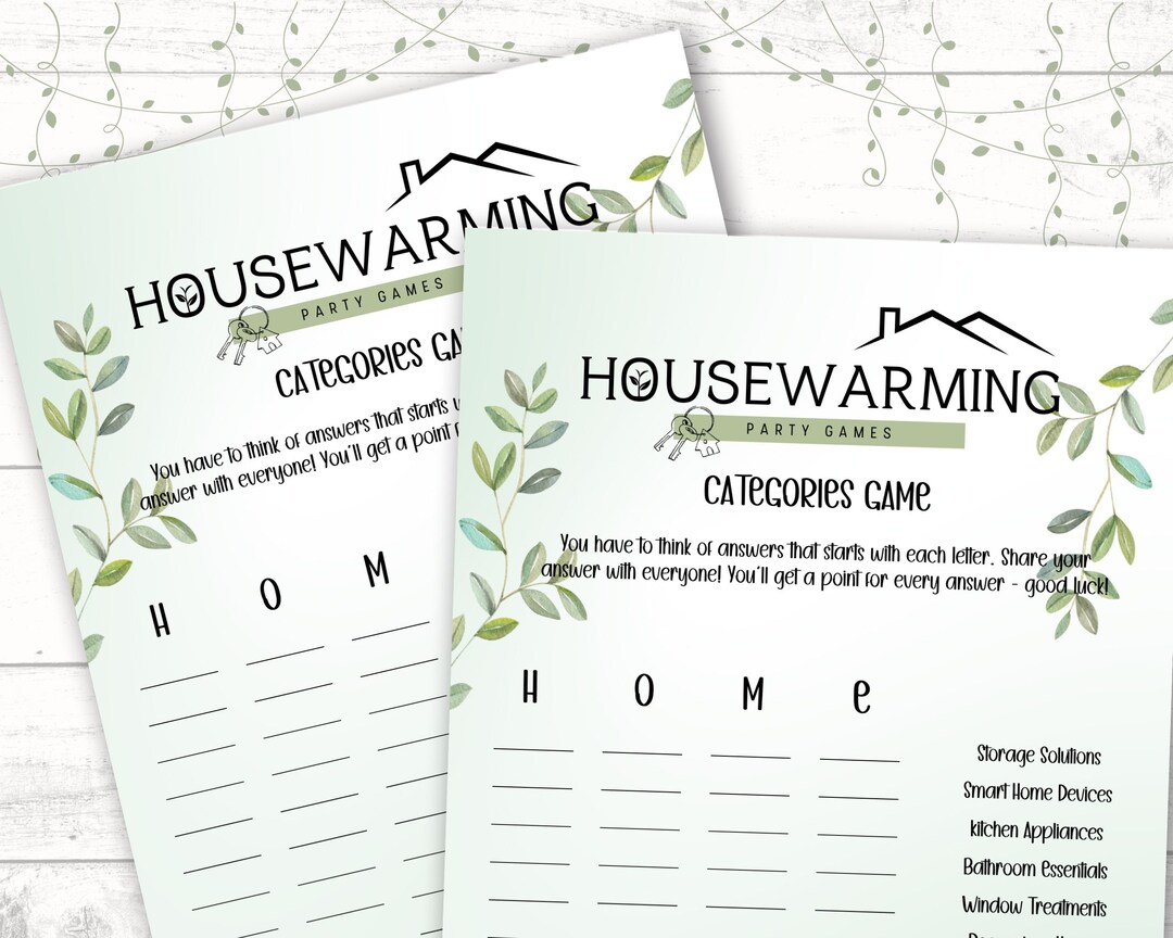 Housewarming PDF Game, Housewarming Categories Game, Housewarming ...