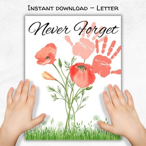 Memorial Day Handprint Craft, Poppy Print Handprint Art, Watercolor ...