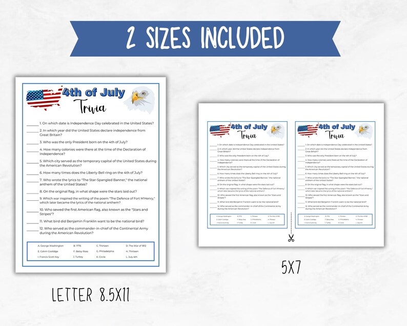 4th of July Trivia Questions Printable, Patriotic Trivia Questions and ...