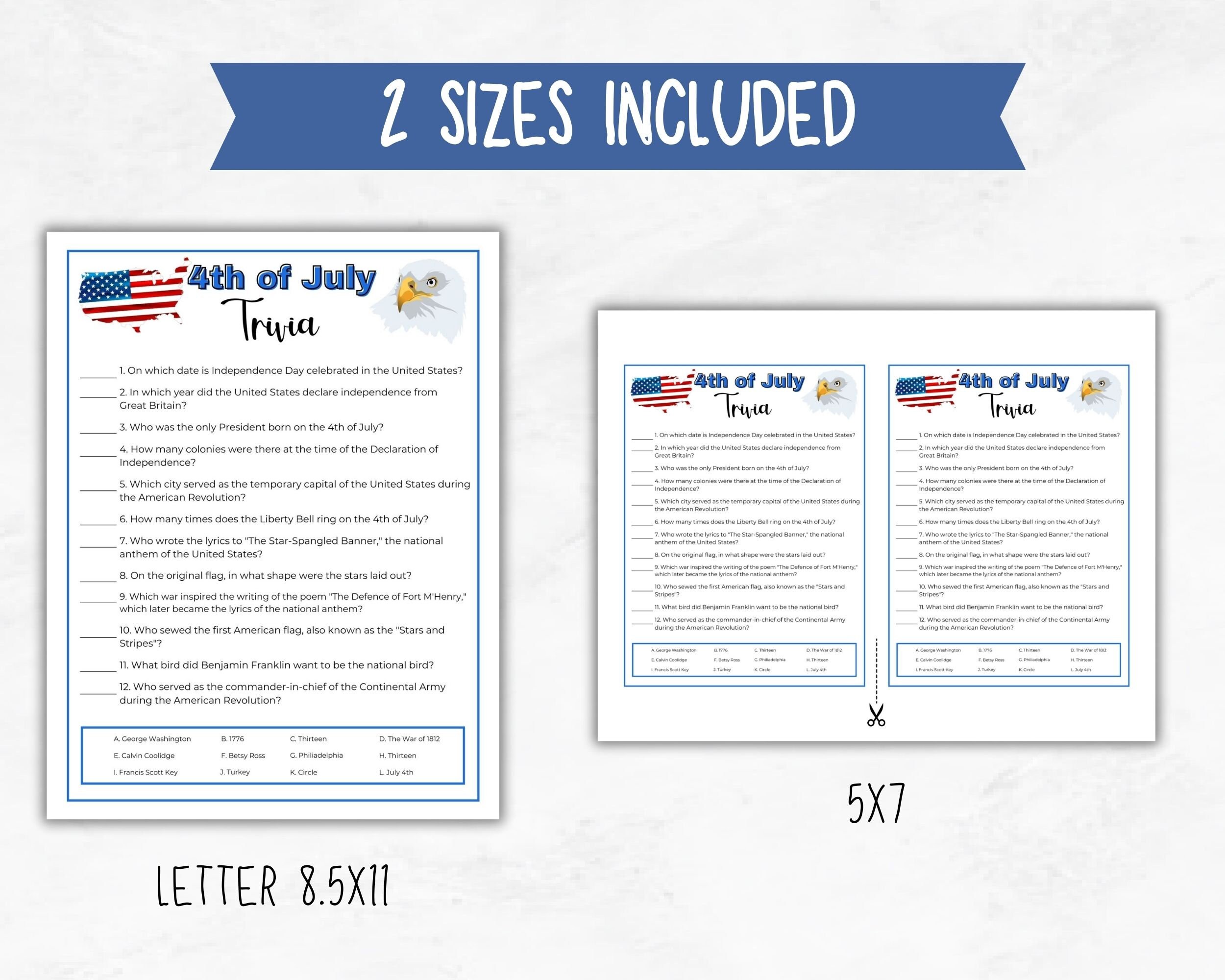4th of July Trivia Questions Printable, Patriotic Trivia Questions and ...