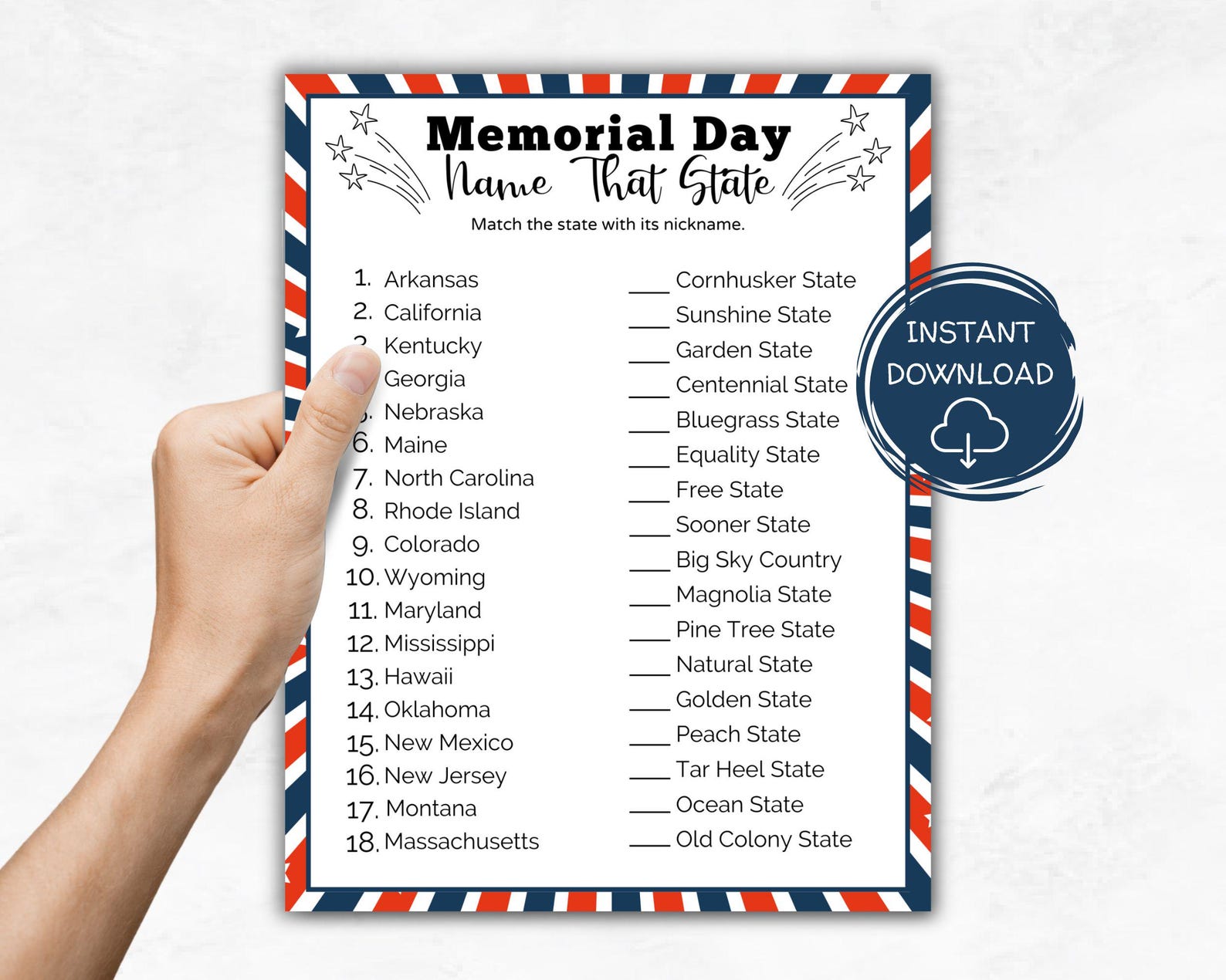 Memorial Day Games, Name the States Quiz, State Matching Game, Memorial ...