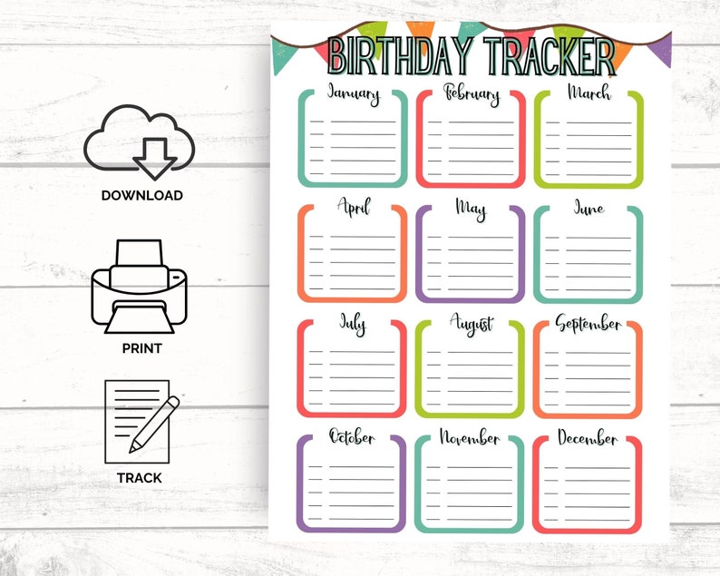 Birthday Tracker PDF, Birthday Calendar, Printable Birthday Tracker PDF ...