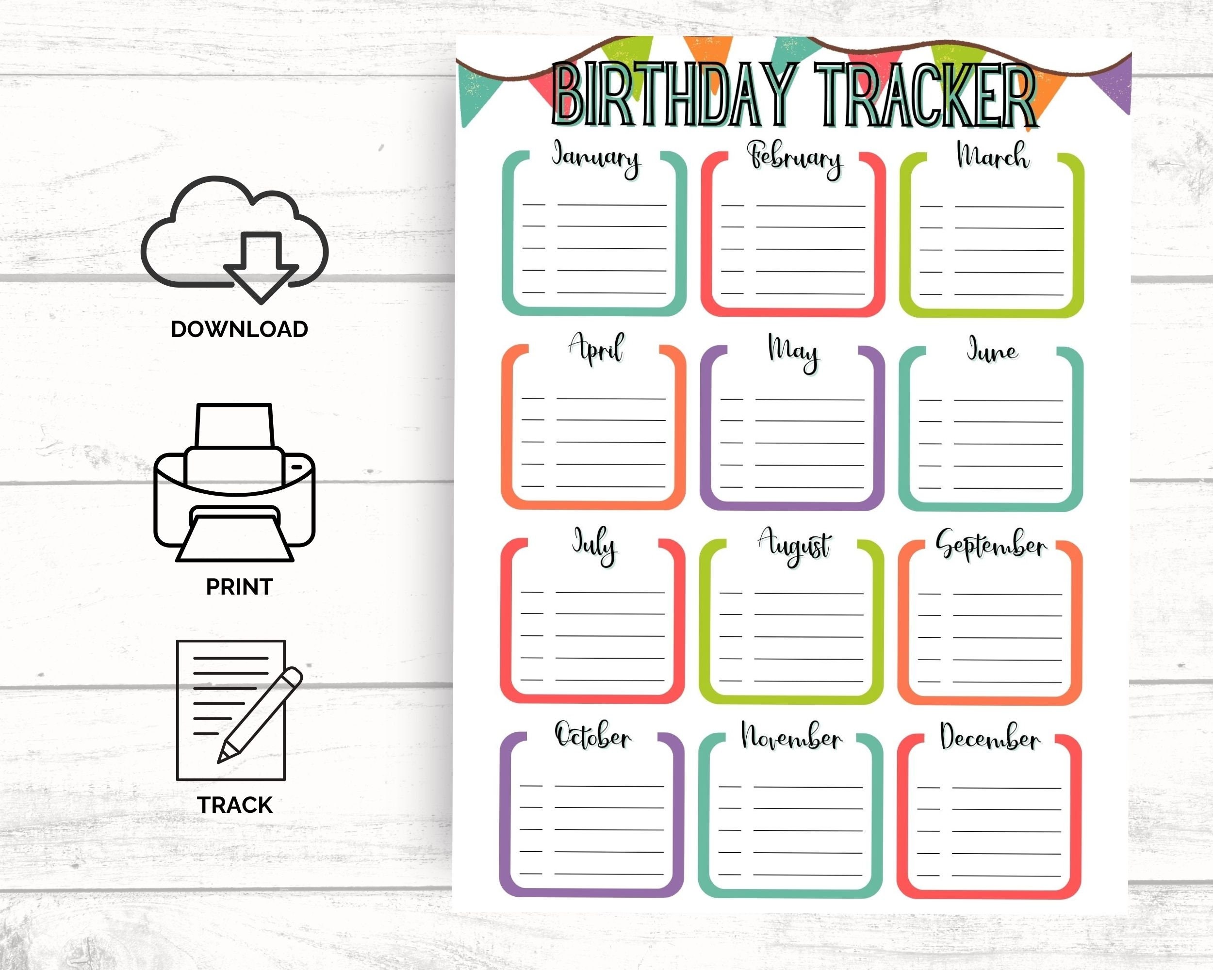 Birthday Tracker PDF, Birthday Calendar, Printable Birthday Tracker PDF ...