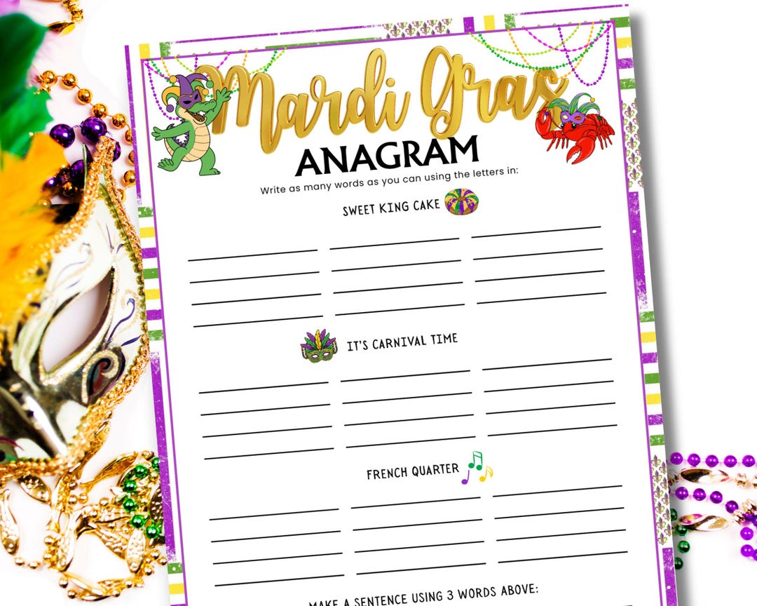 Mardi Gras Word Race Printable, Word Game for Kids, Teens, & Adults ...