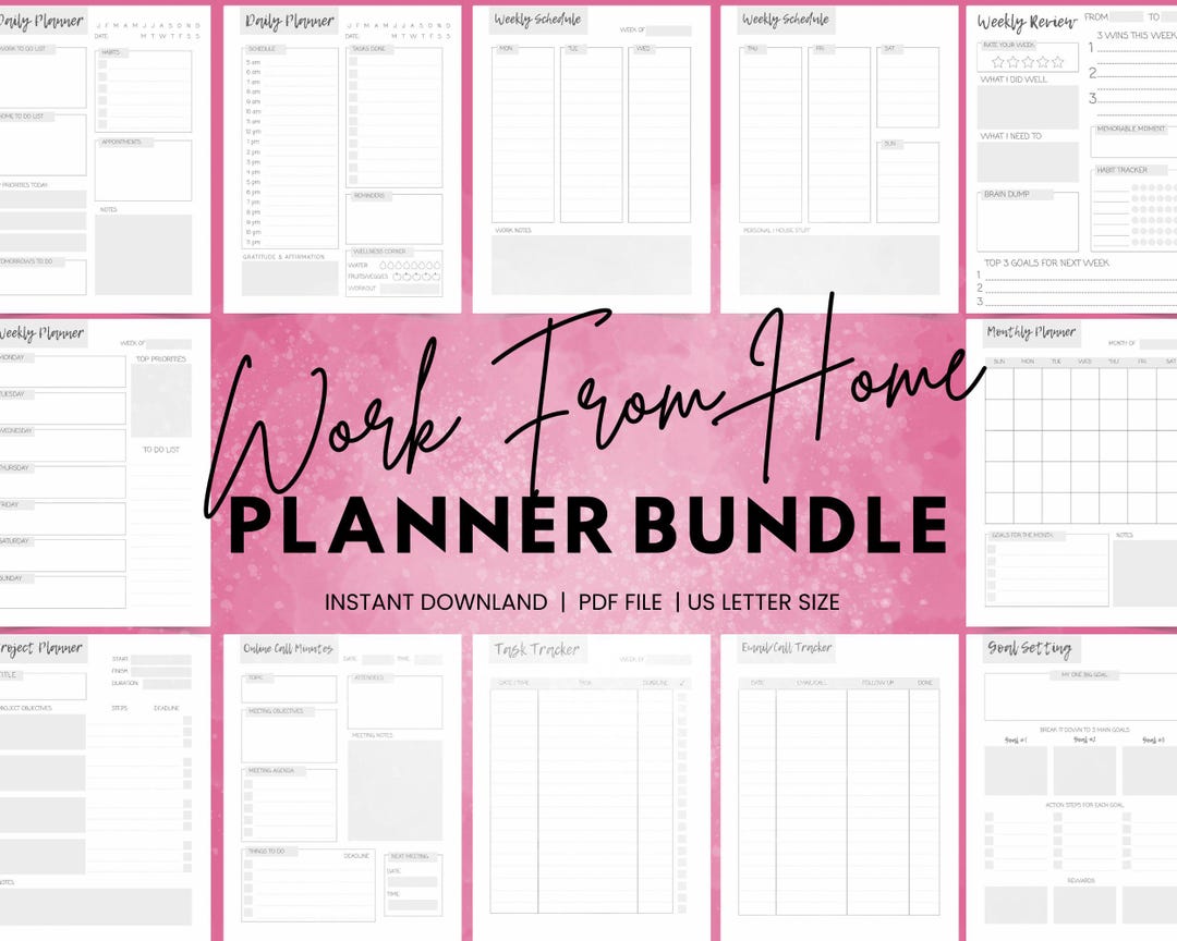 Work From Home Planner, Work Planner PDF, Weekly Planner, Monthly ...
