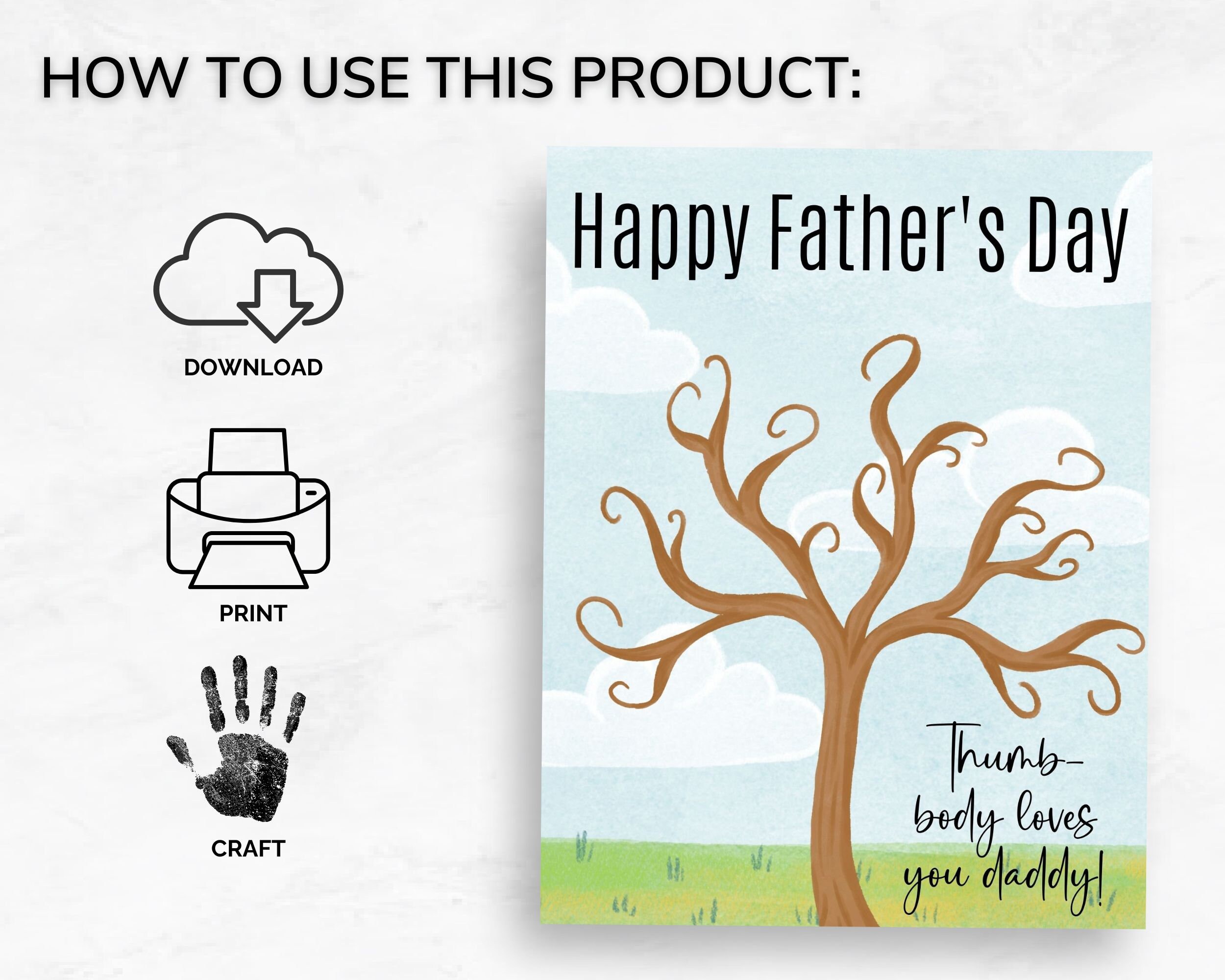 Father's Day Thumbprint Art, Thumbprint Tree Craft, DIY Gift for Dad ...
