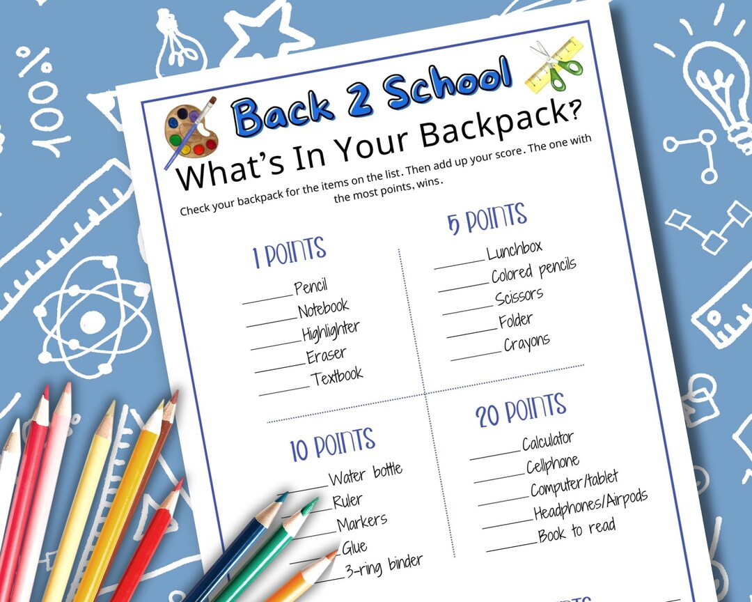 Back to School What's in Your Backpack, Printable Icebreaker Game for ...