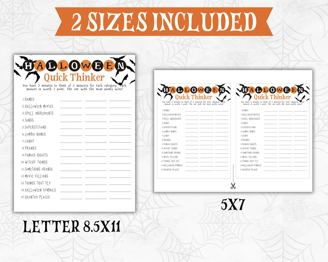 Halloween Quick Thinker Game, Printable Halloween Kids Activity ...