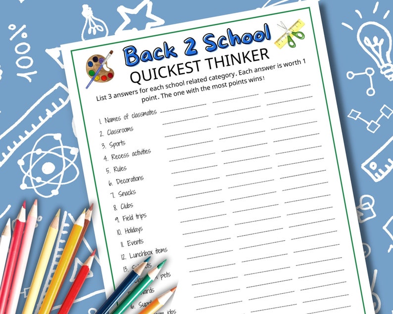Think Fast Printable for Back to School, Think Fast Icebreaker Game ...