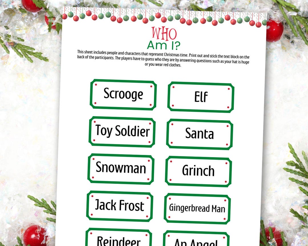 Who Am I Christmas Game, Christmas Party Game, Work Party Game, Holiday ...