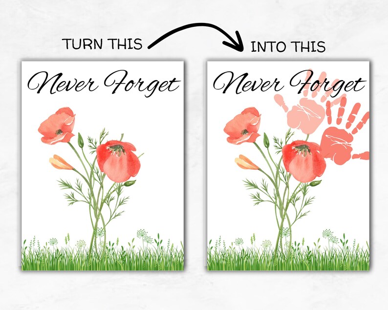 Memorial Day Handprint Craft, Poppy Print Handprint Art, Watercolor ...