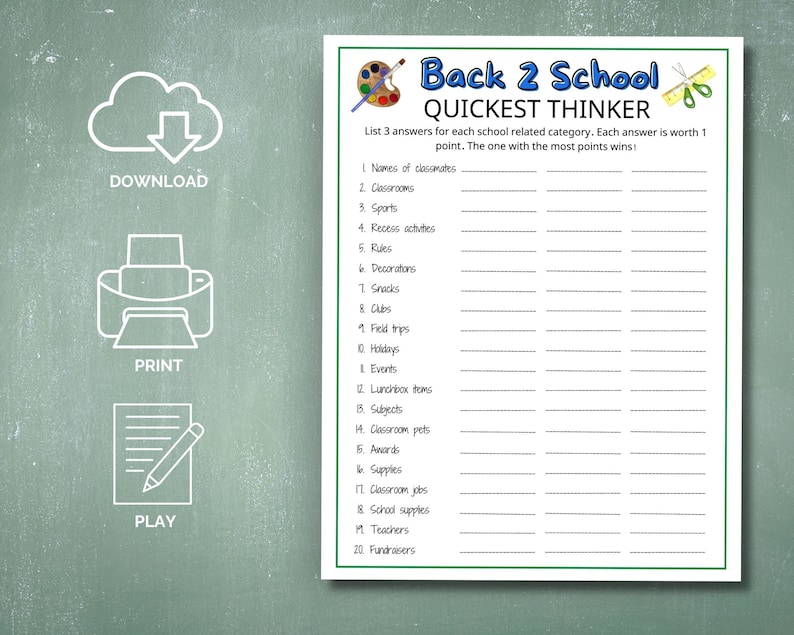 Think Fast Printable for Back to School, Think Fast Icebreaker Game ...