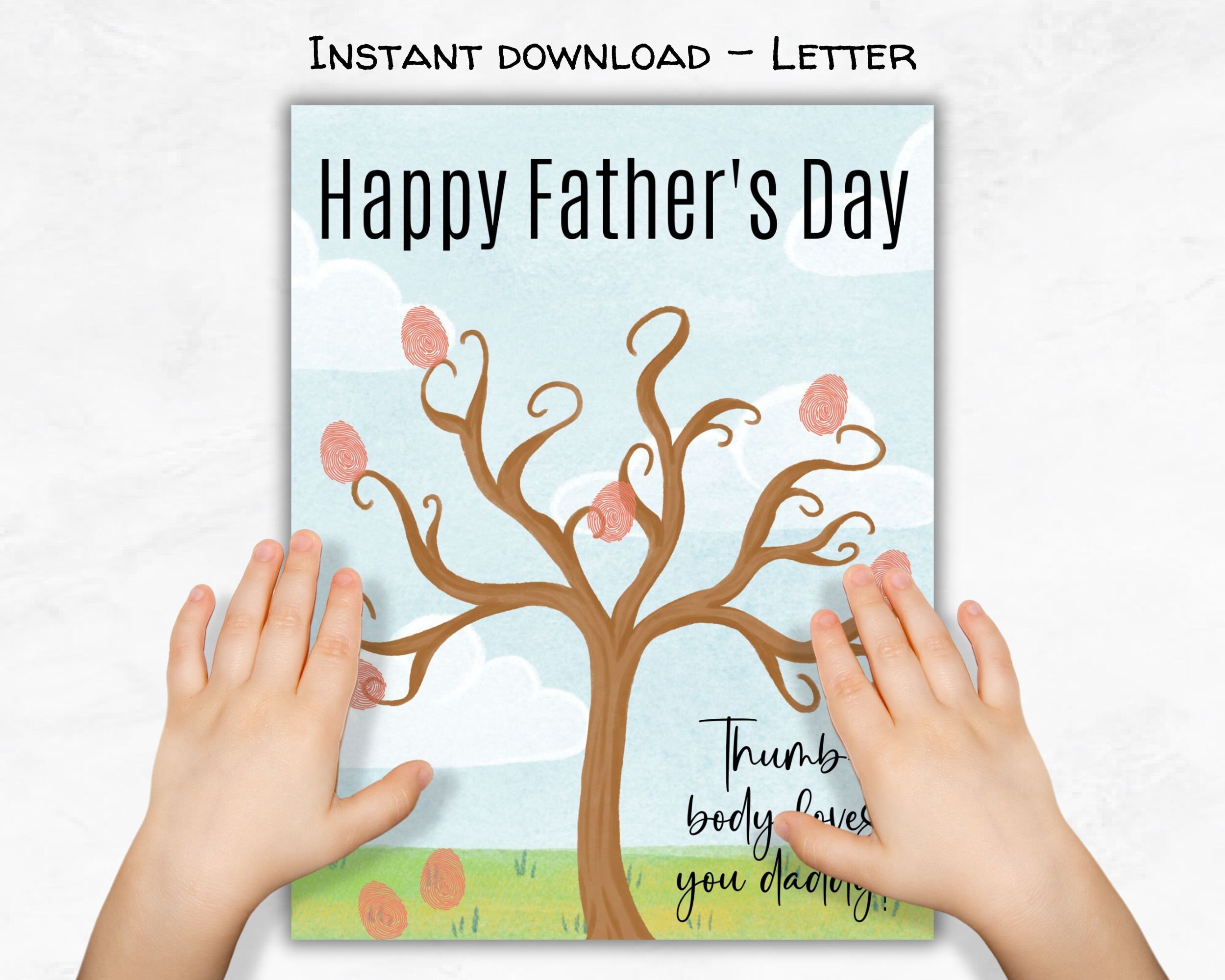 Father's Day Thumbprint Art, Thumbprint Tree Craft, DIY Gift for Dad ...