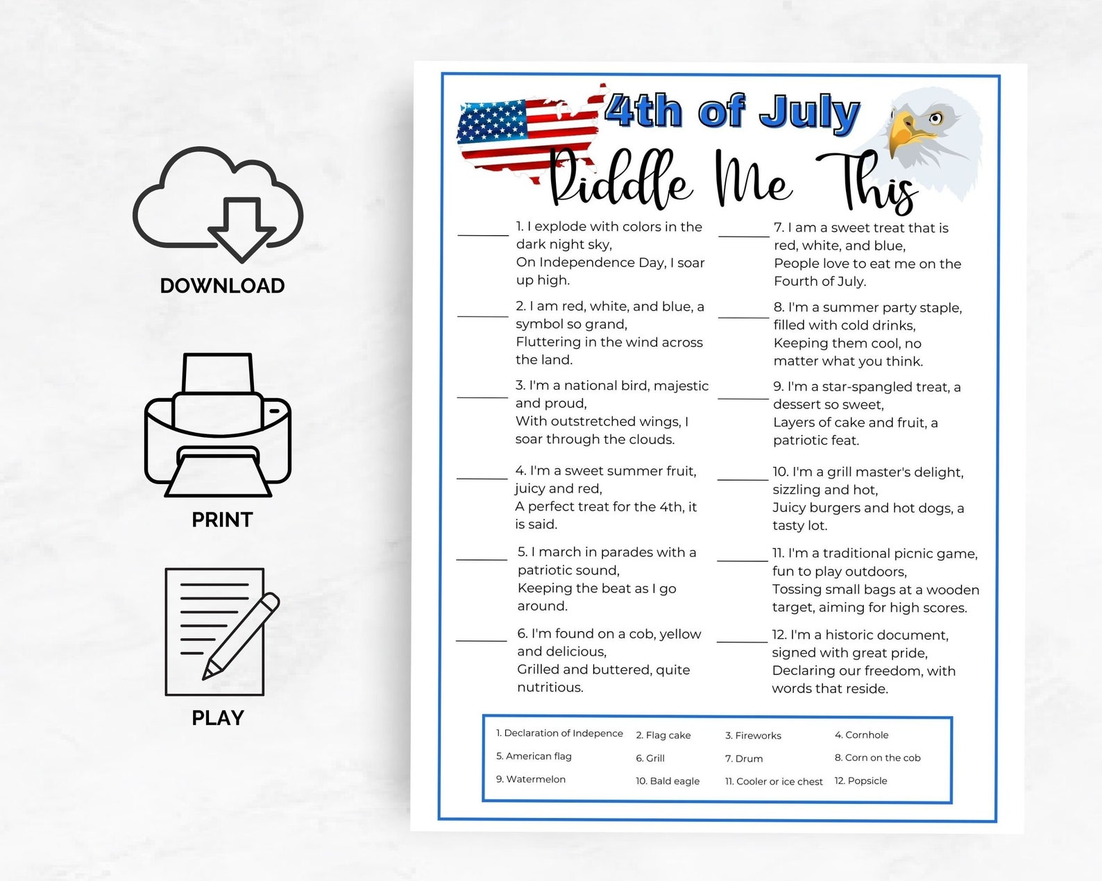 Funny 4th of July Printable, Riddle Me This Trivia Questions and ...
