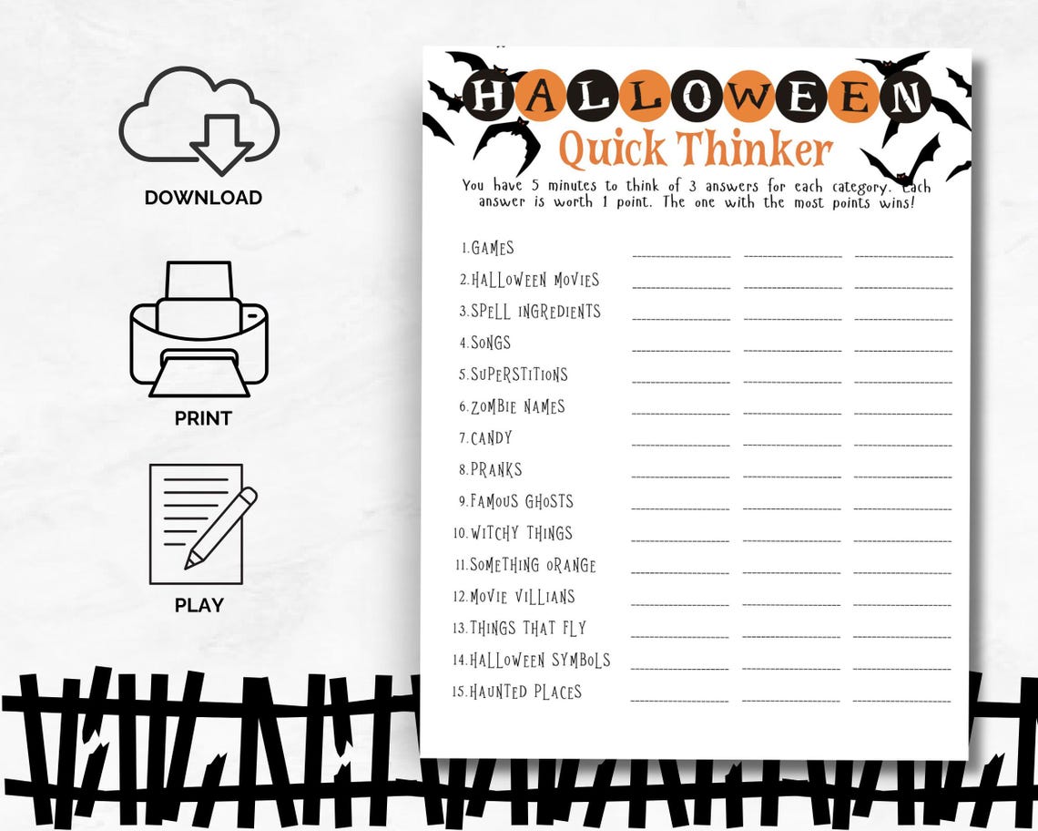 Halloween Quick Thinker Game, Printable Halloween Kids Activity ...