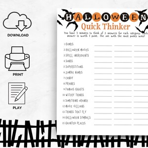 Halloween Quick Thinker Game, Printable Halloween Kids Activity ...