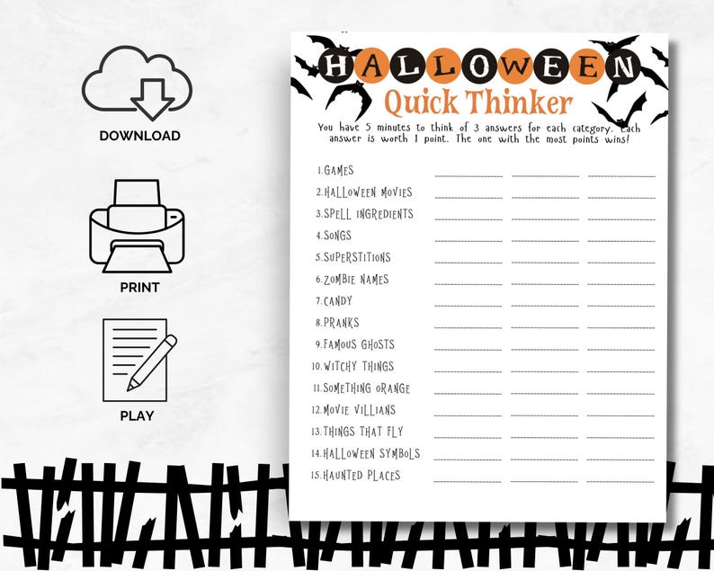 Halloween Quick Thinker Game, Printable Halloween Kids Activity ...