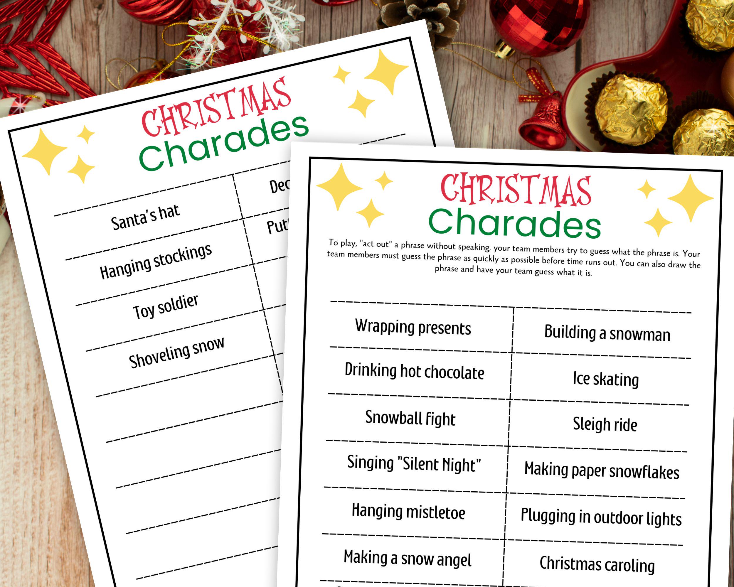 Christmas Charades Game, Christmas Party Games, Holiday Party Games ...