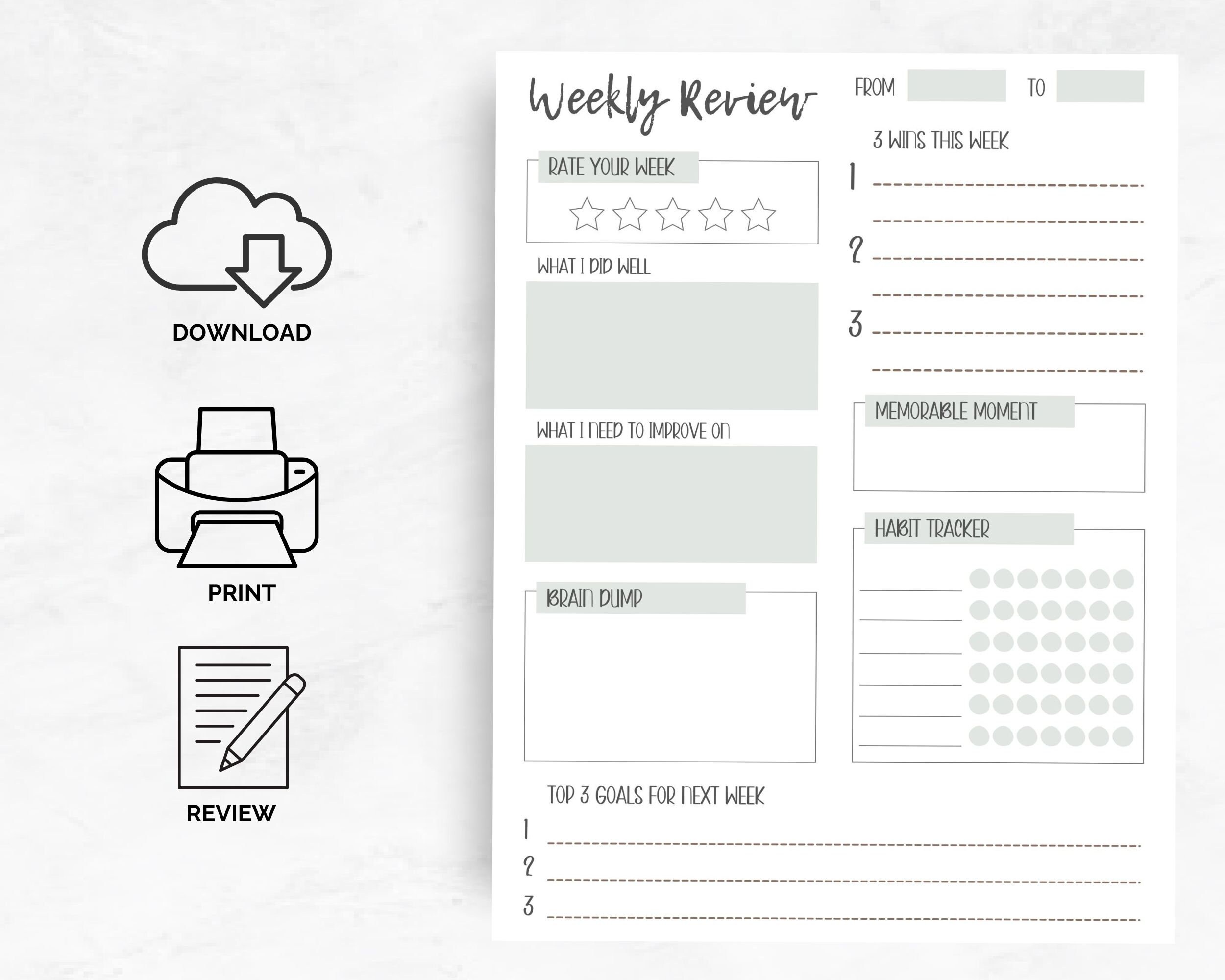 Weekly Self-reflection Printable, Weekly Reflection Journal, Goal ...