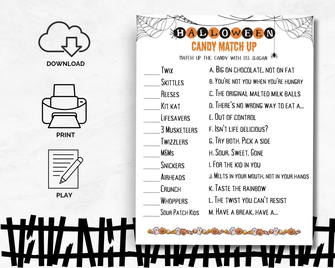 Halloween Trivia Candy Match Game, Halloween Candy Guessing Game ...