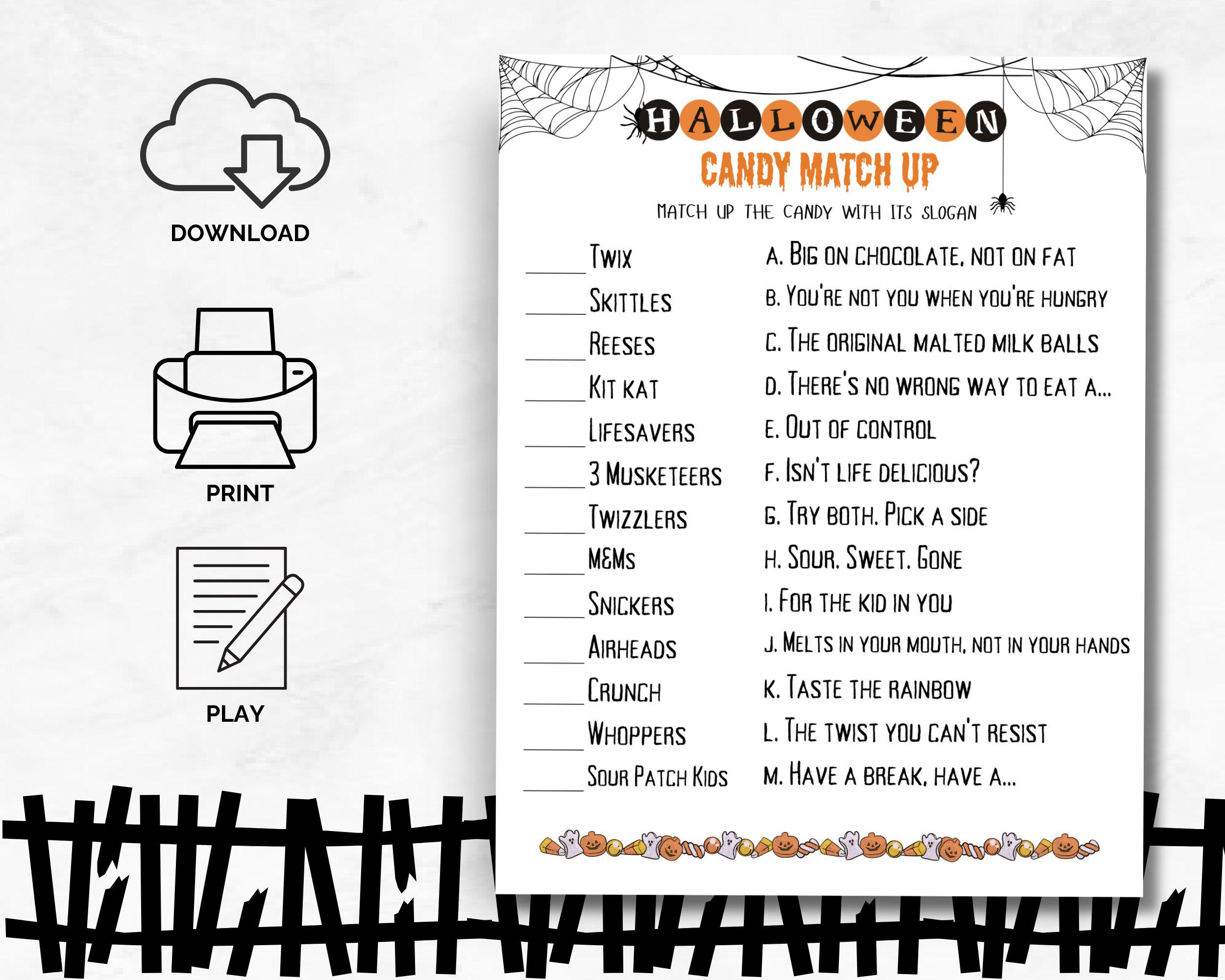 Halloween Trivia Candy Match Game, Halloween Candy Guessing Game ...