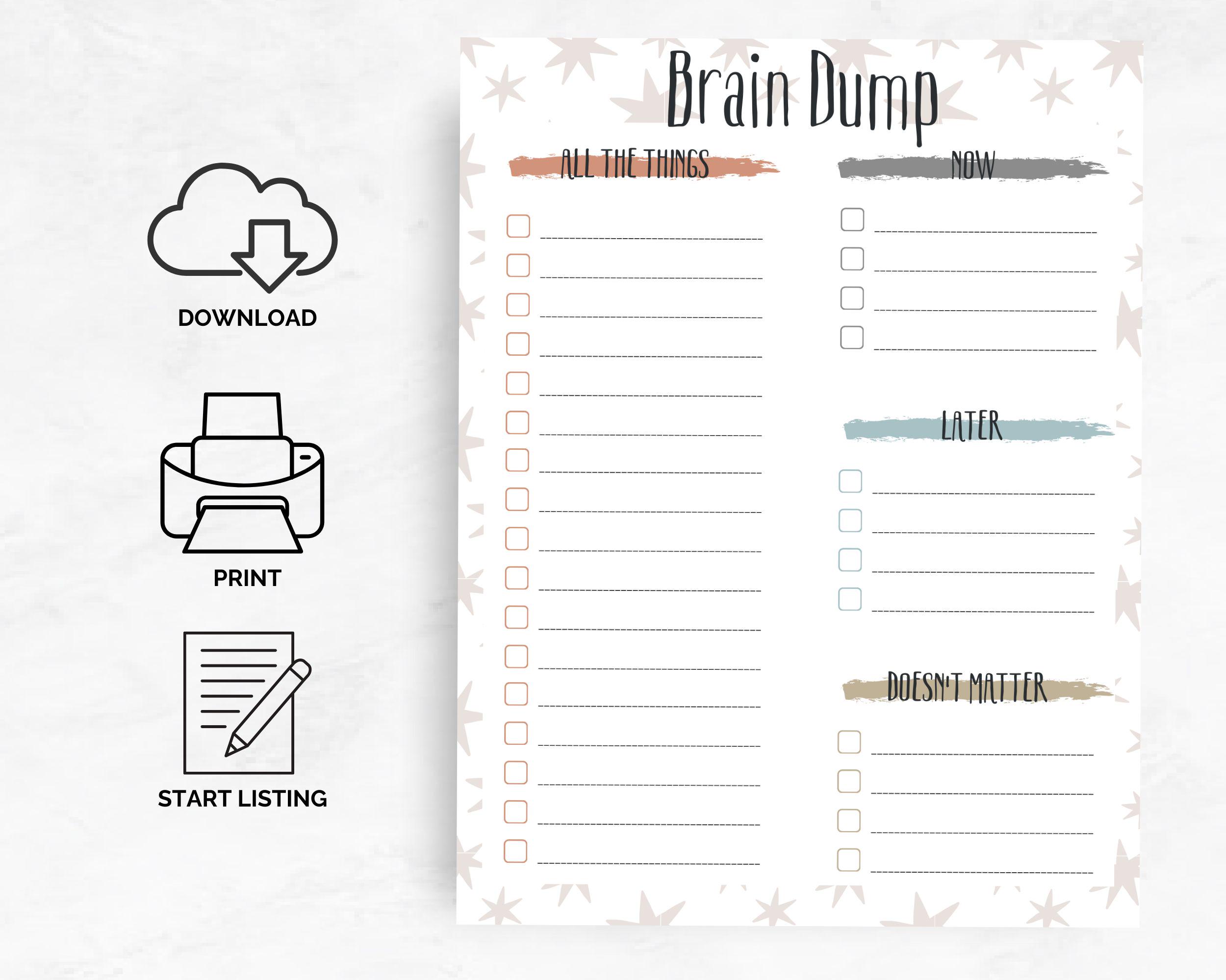 Brain Dump Printable, Brain Dump Template, ADHD Printable, Thought ...