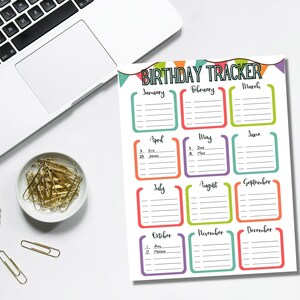 Birthday Tracker PDF, Birthday Calendar, Printable Birthday Tracker PDF ...