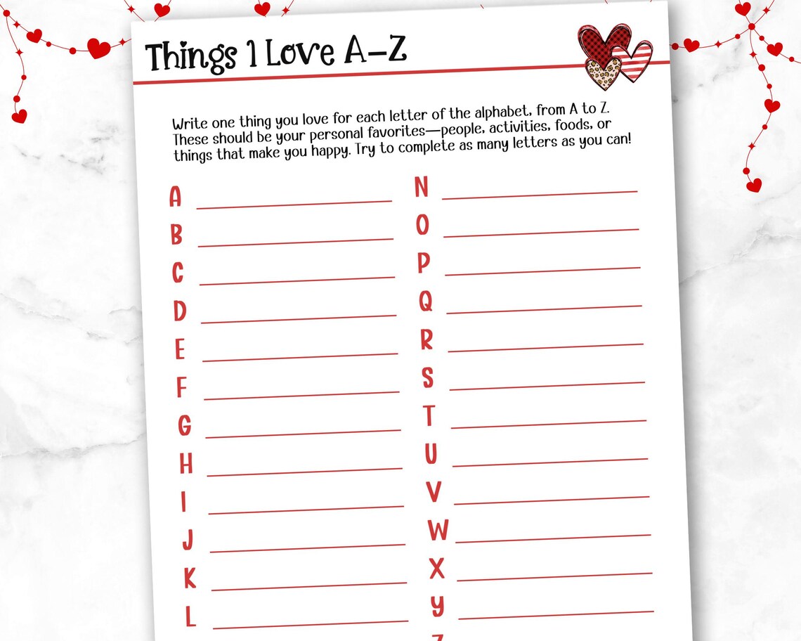 Valentine A to Z Word Activity, Galentines Game, Valentine Alphabet ...