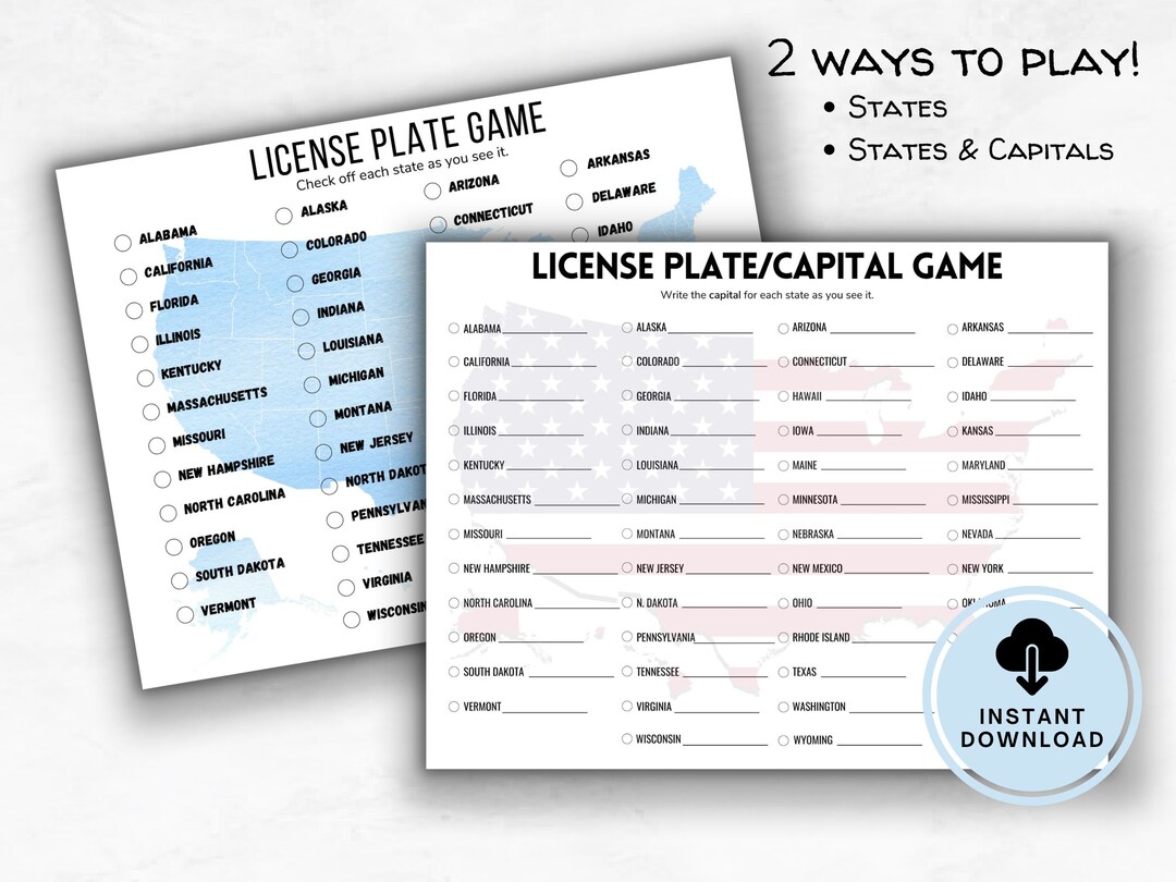 License Plate Scavenger Hunt, Kids Road Trip Travel Games, License ...
