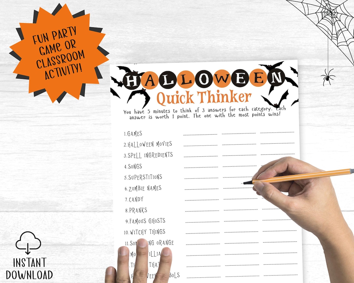 Halloween Quick Thinker Game, Printable Halloween Kids Activity ...