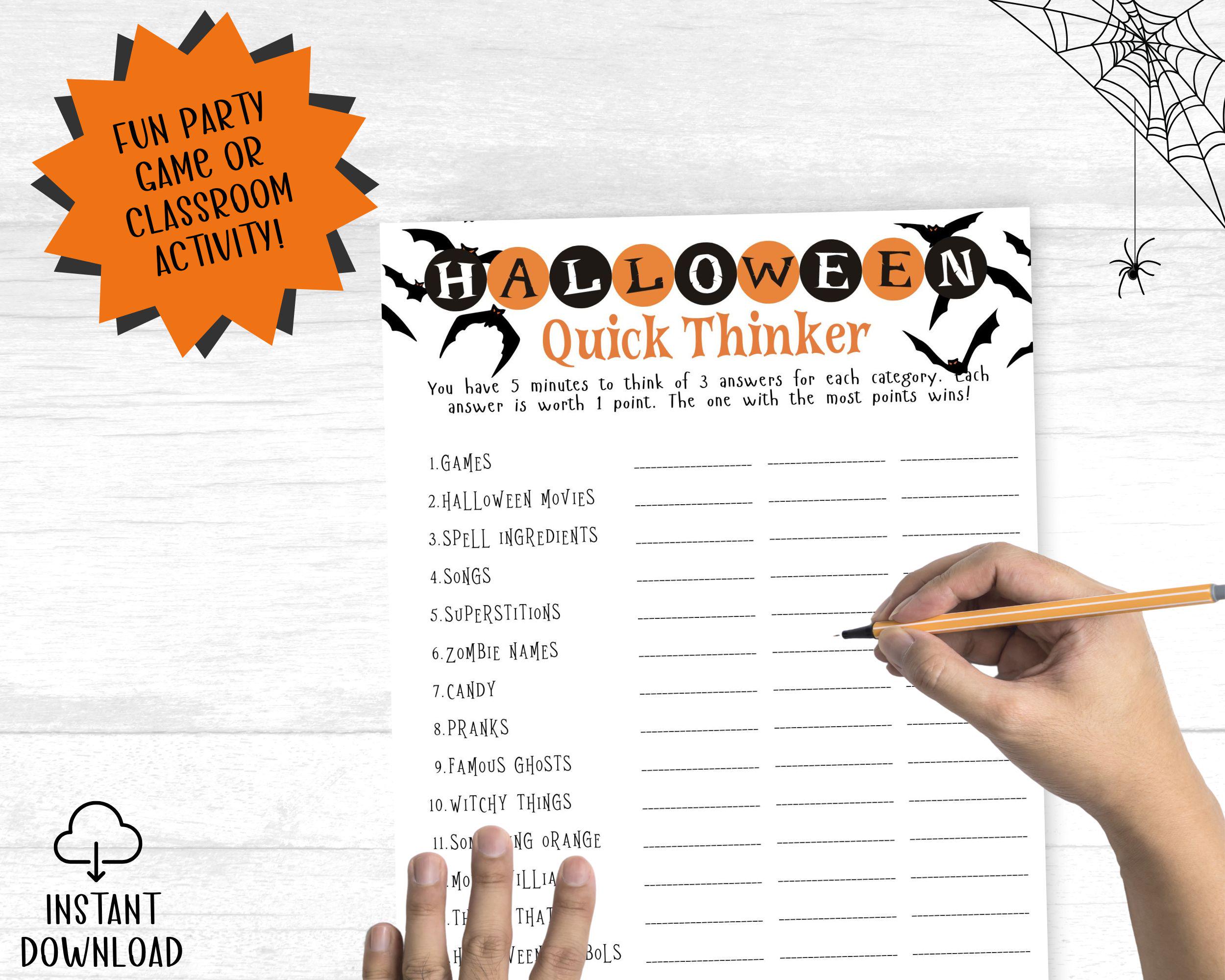 Halloween Quick Thinker Game, Printable Halloween Kids Activity ...