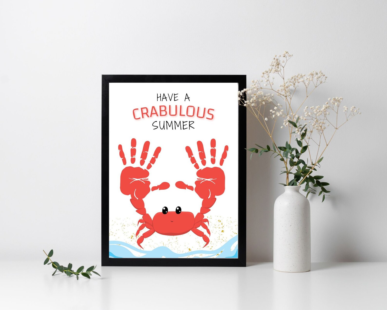 Summer Handprint Crab Craft, Handprint Art Printable, Toddler Handprint ...
