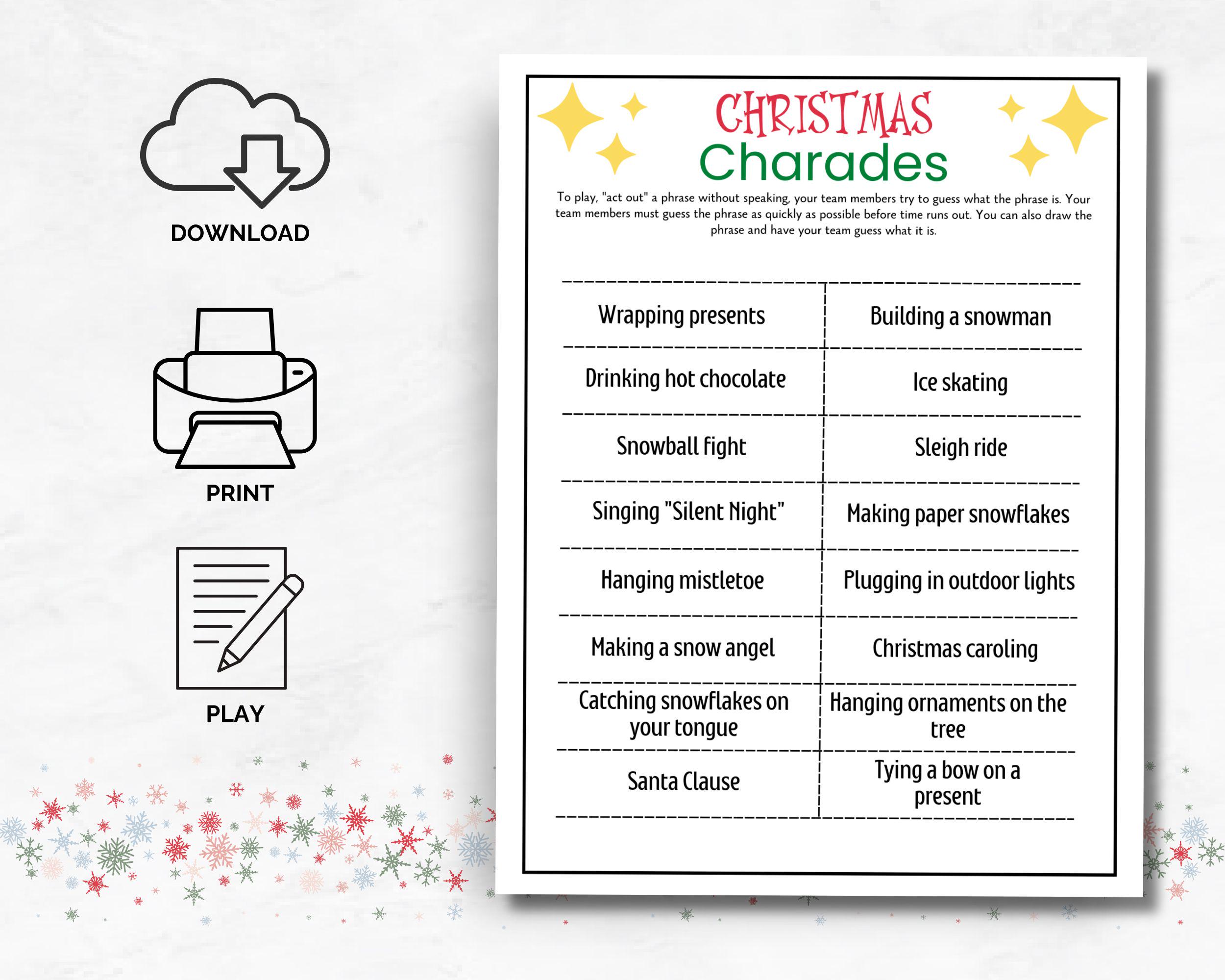 Christmas Charades Game, Christmas Party Games, Holiday Party Games ...