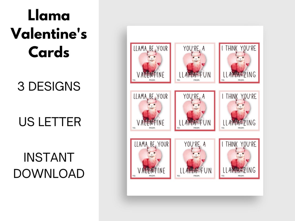 Printable Valentine Tags, Llama Valentines Printable for Kids ...