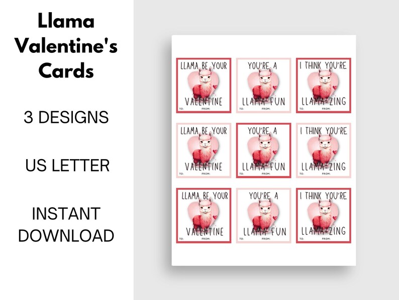 Printable Valentine Tags, Llama Valentines Printable for Kids ...