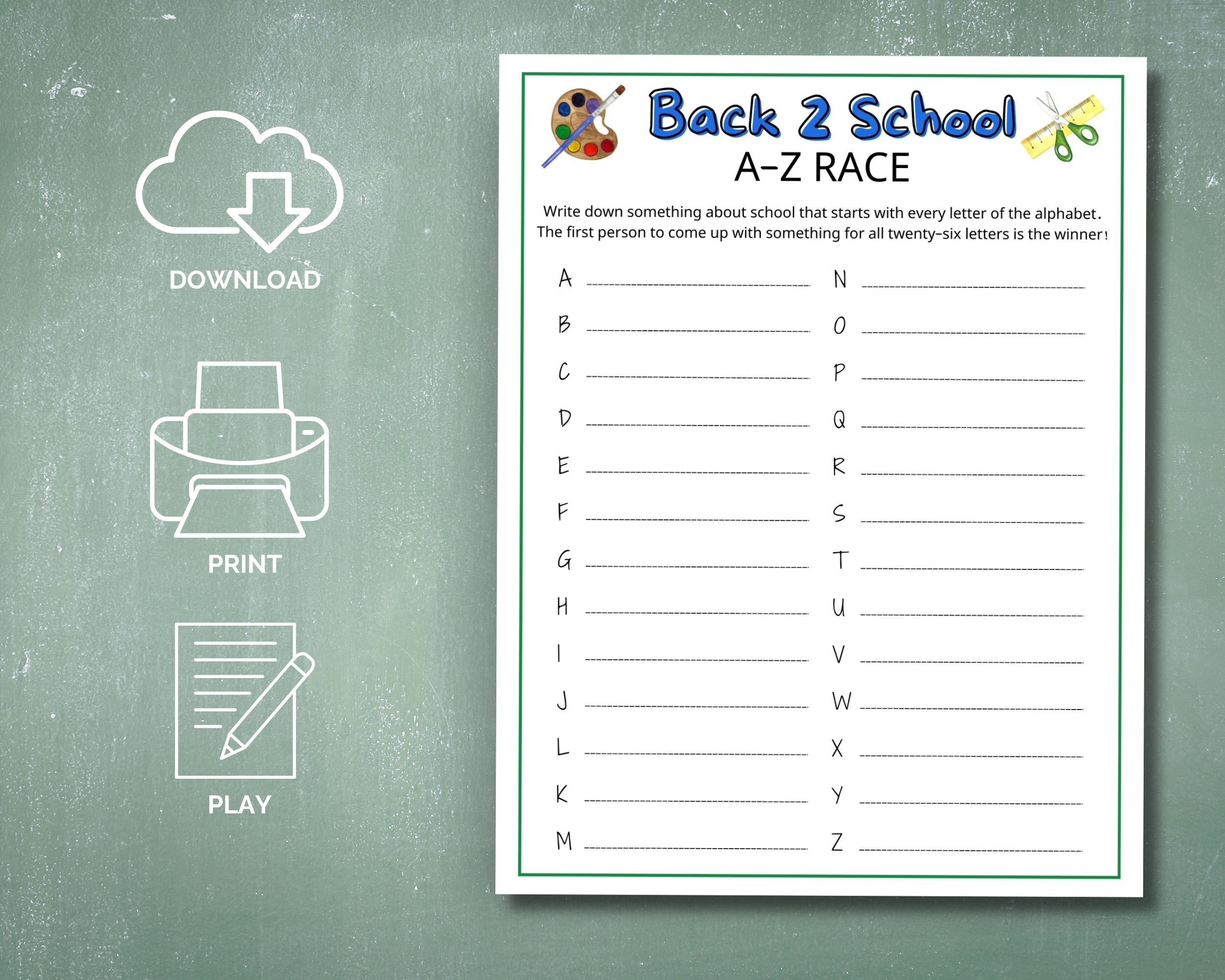 A to Z Game Printable, Back to School A-Z Game, School Icebreaker Game ...