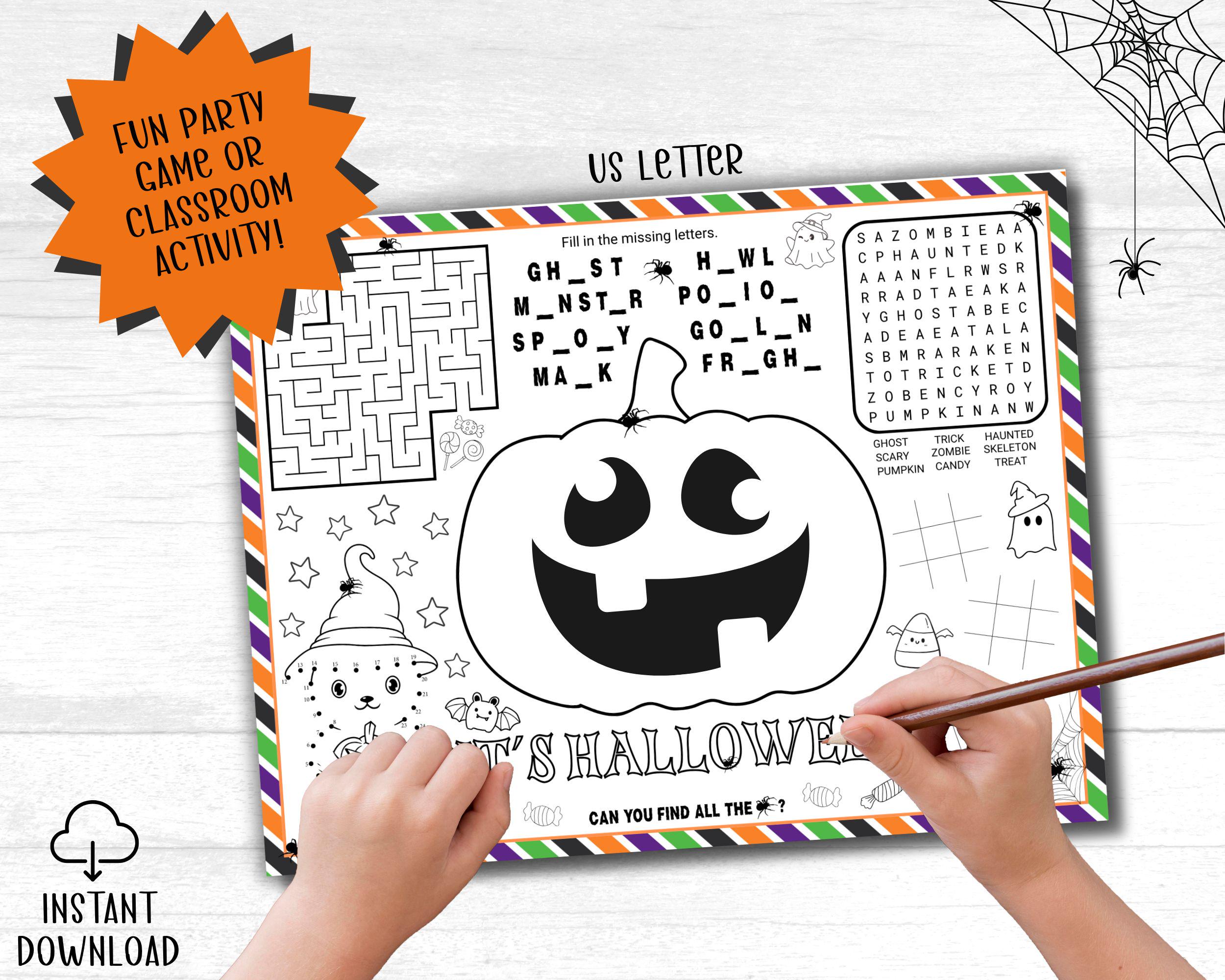Activity Placemat for Halloween, Printable Placemat Games for Kids ...