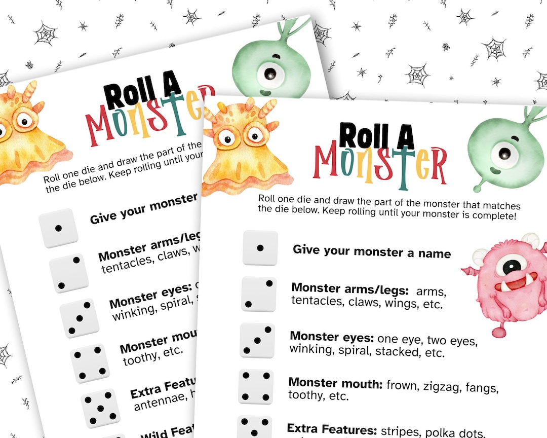 Halloween Games for Kids, Printable Roll a Monster Dice Game, Build a ...