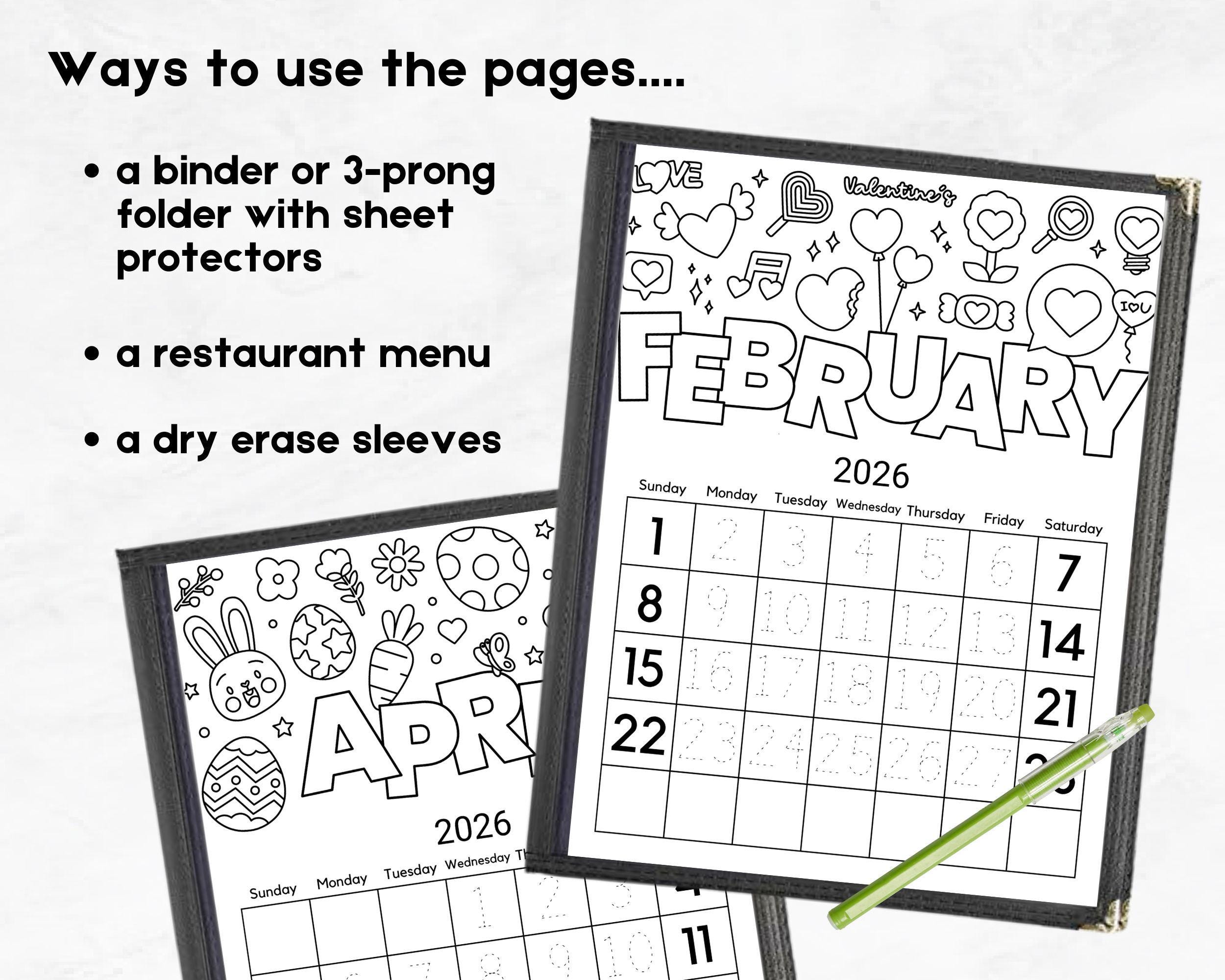 Traceable Monthly Calendar 2025-26, Coloring Calendar Printable ...