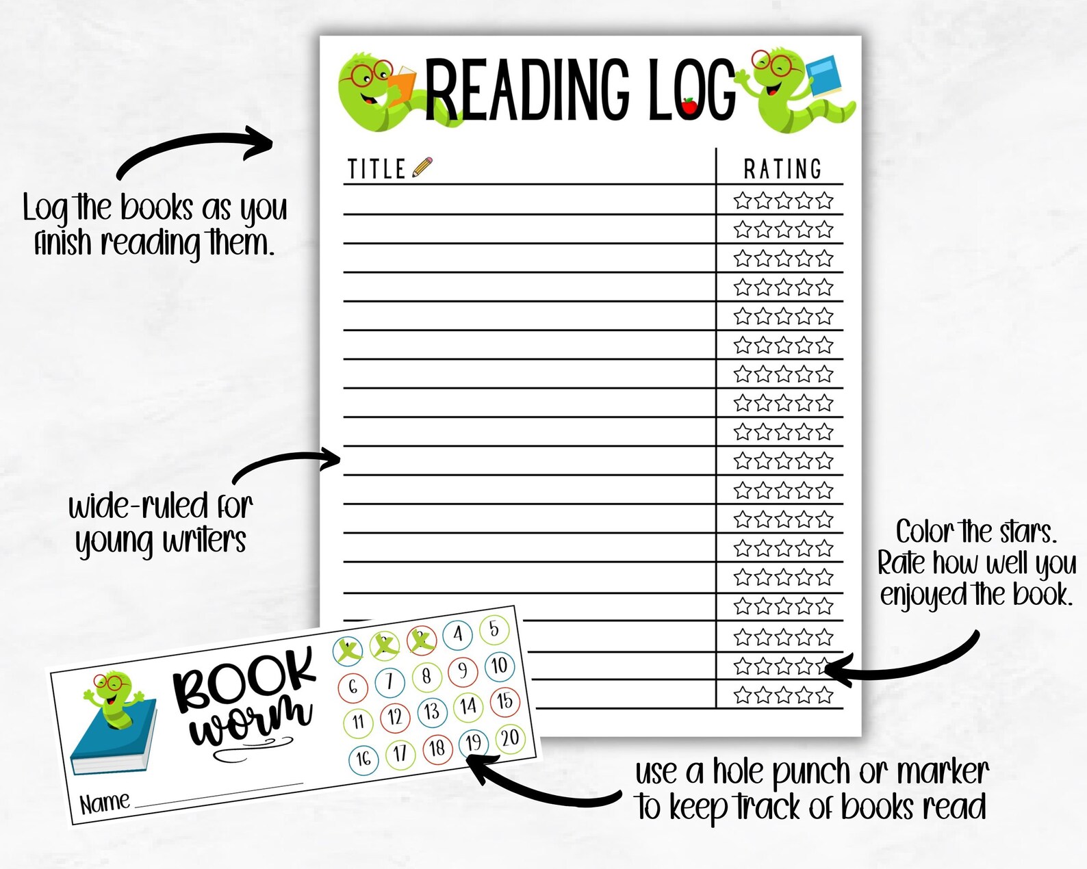 Printable Bookmarks for Kids, Book Log Printable for Kids, Reading ...