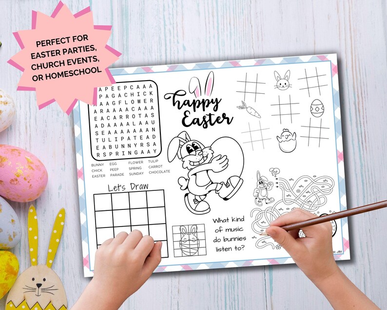 Easter Placemats, Coloring Placemats, Easter Activity for Kids, Easter ...