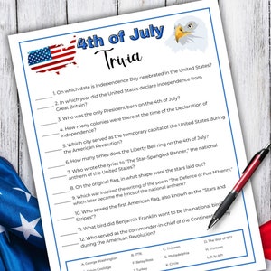 4th of July Trivia Questions Printable, Patriotic Trivia Questions and ...